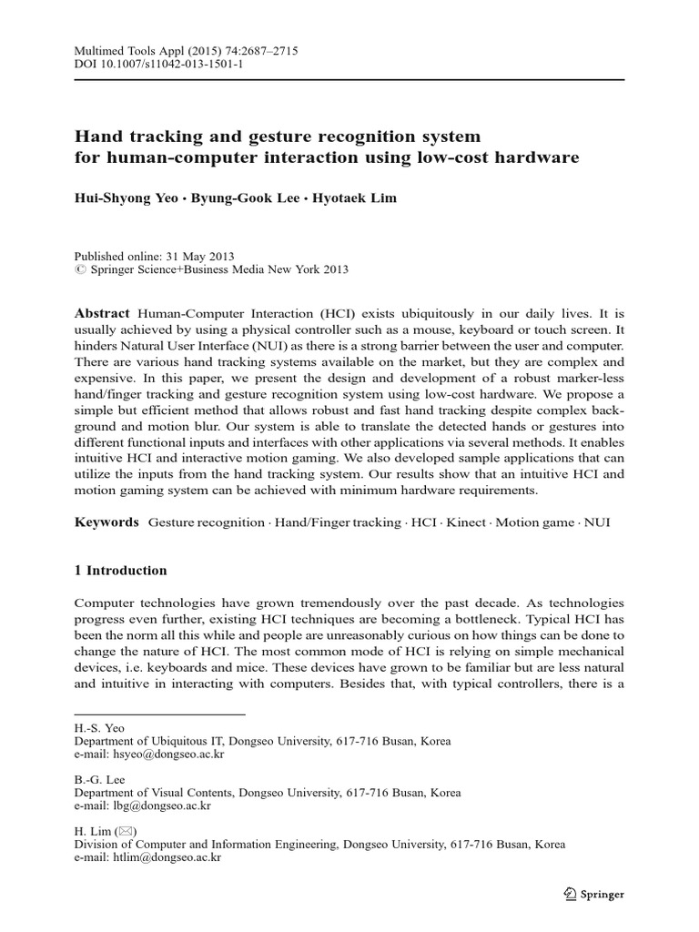 Algorithm Hand Tracking | PDF | Human–Computer Interaction | Video Games