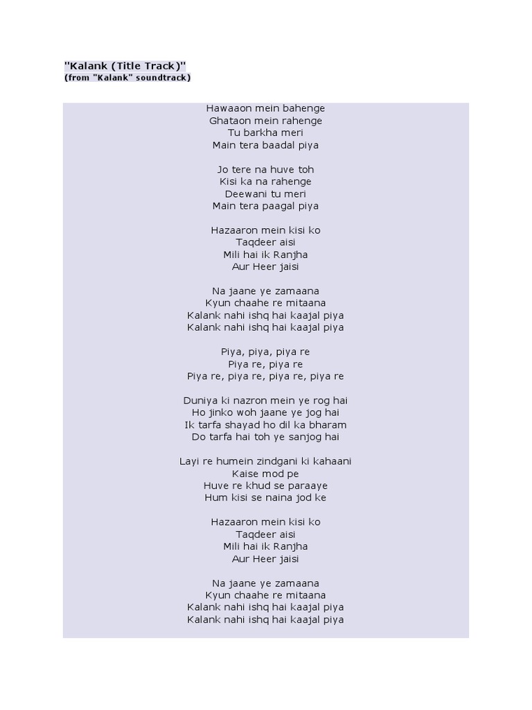 Kalank (Title Track) | PDF