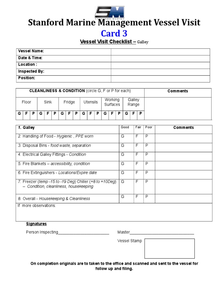 Assessing Galley Cleanliness and Safety Compliance on the M/V Galley ...