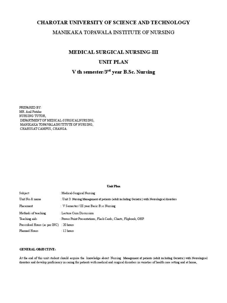 5th Sem 3rd Unit MSN | PDF | Neurology | Coma