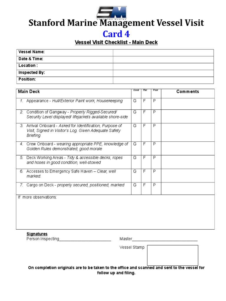 Stanford Marine Management Vessel Visit: Card 4 | PDF