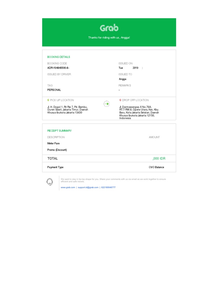Grab Taxi Receipt Example | PDF