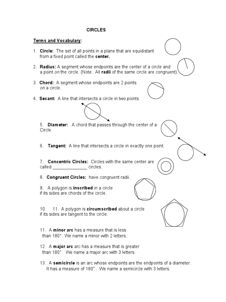 Circle Vocabulary PDF | PDF | Circle | Angle