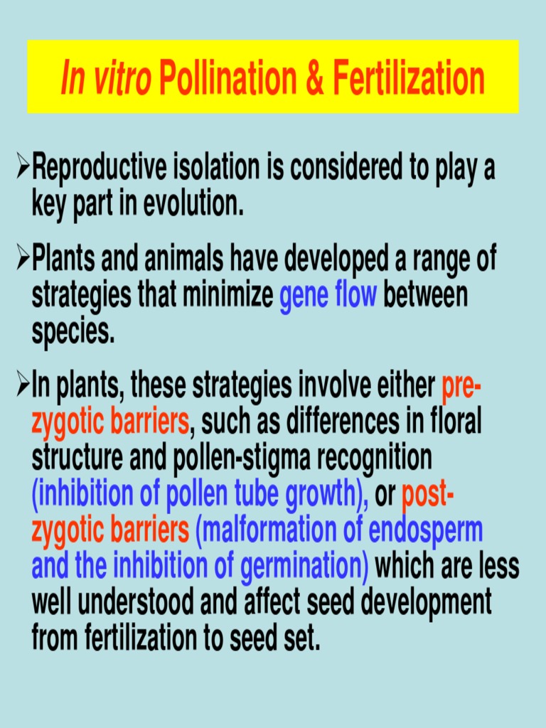Lect 8 in Vitro Pollination Fertilization and Embryo Culture PDF | PDF ...
