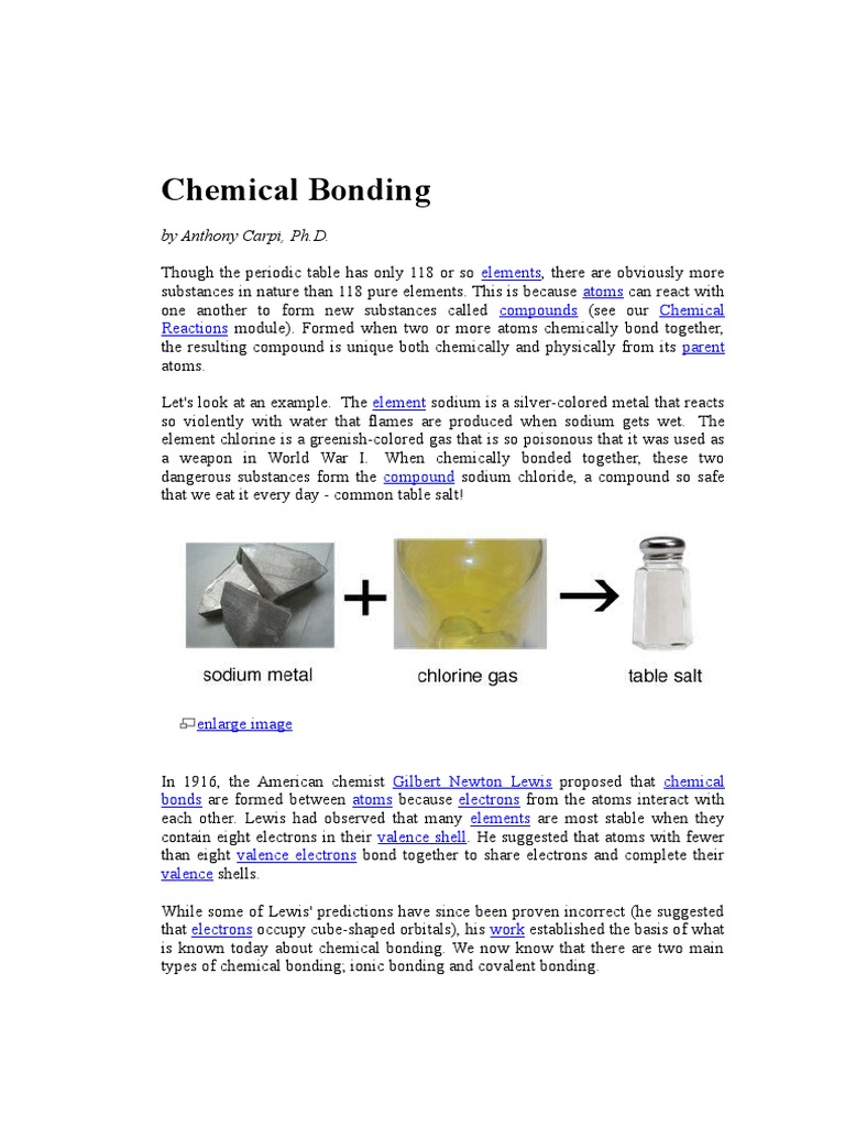Chemical Bonding: by Anthony Carpi, PH.D | PDF | Ionic Bonding | Ion