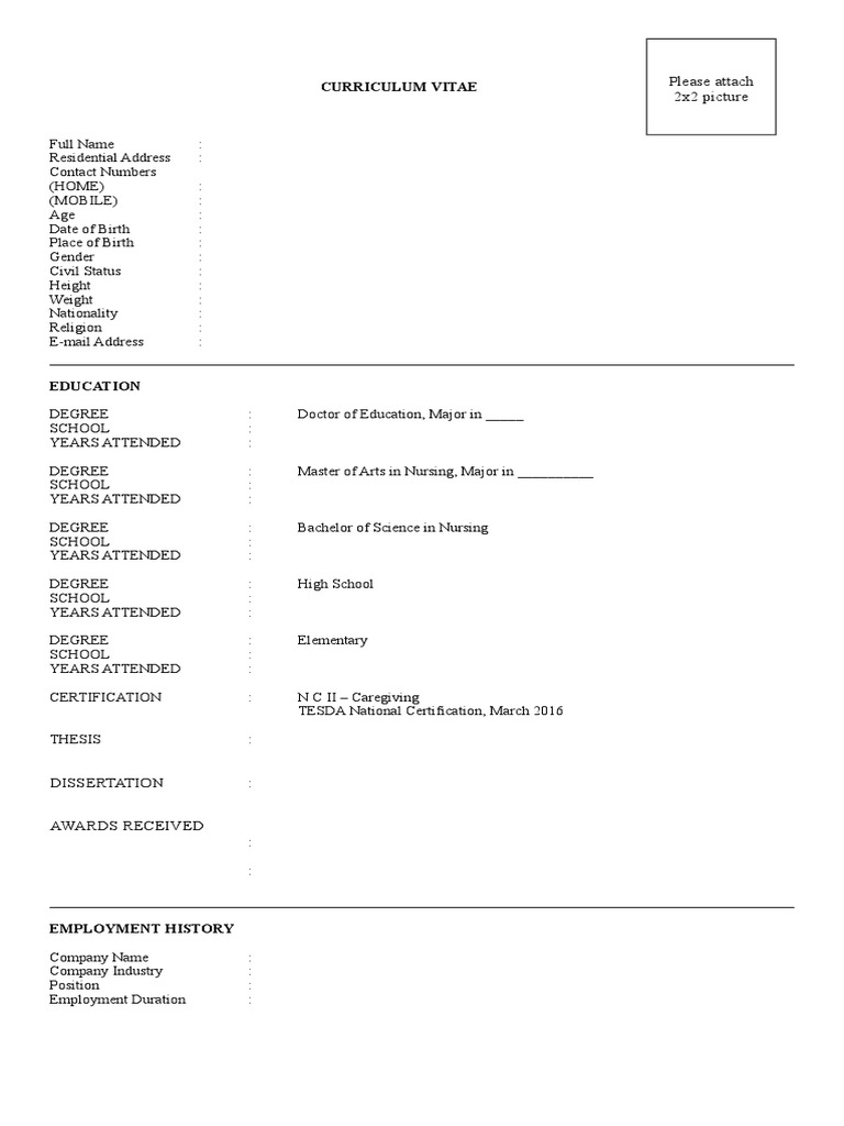 Please Attach 2x2 Picture: Curriculum Vitae | PDF | Academic Degree ...