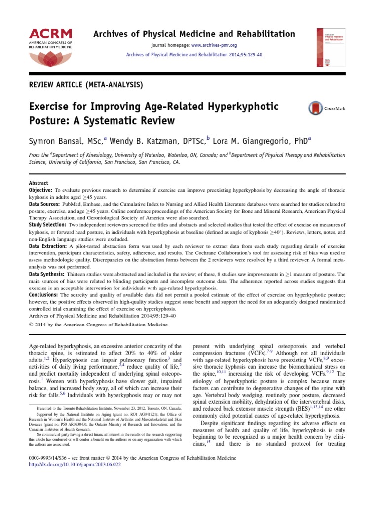 Exercise For Improving Age-Related Hyperkyphotic Posture: A Systematic ...