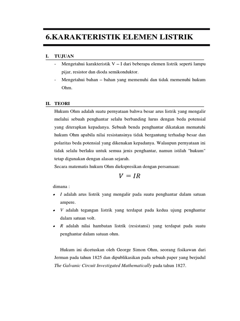 6.karakteristik Elemen Listrik | PDF