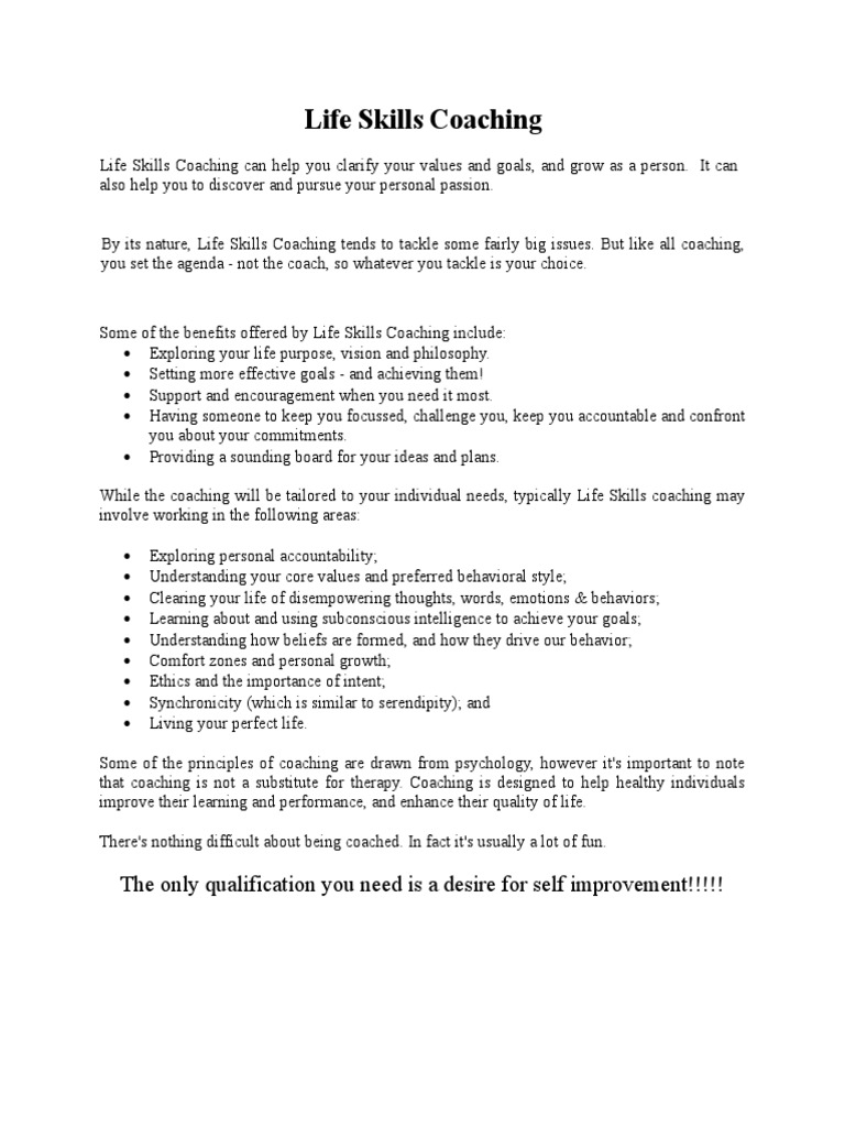 Life Skills Coach Overview | PDF