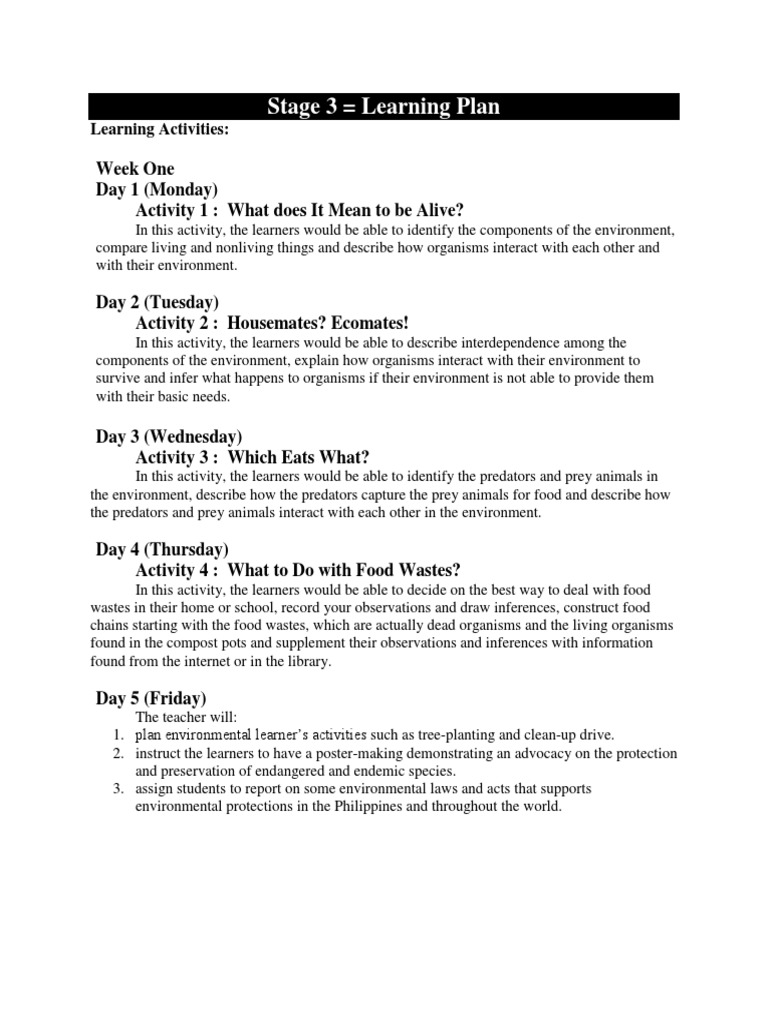 UbD Stage 3 Learning Plan | PDF