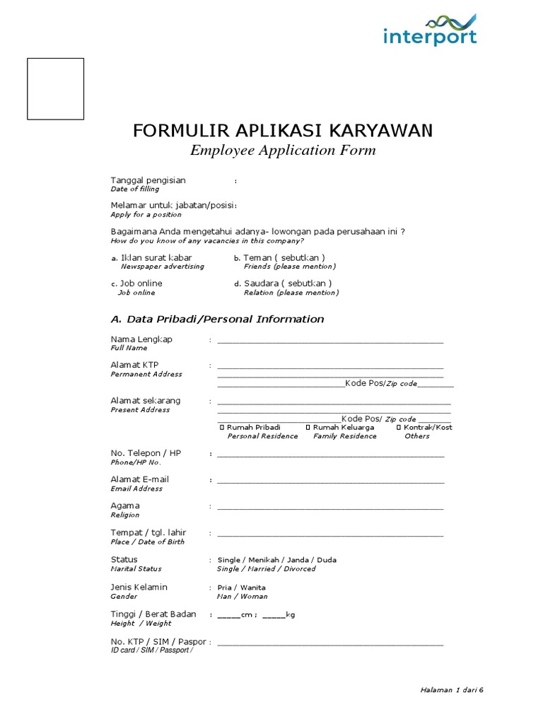 Contoh Formulir Aplikasi Karyawan | PDF
