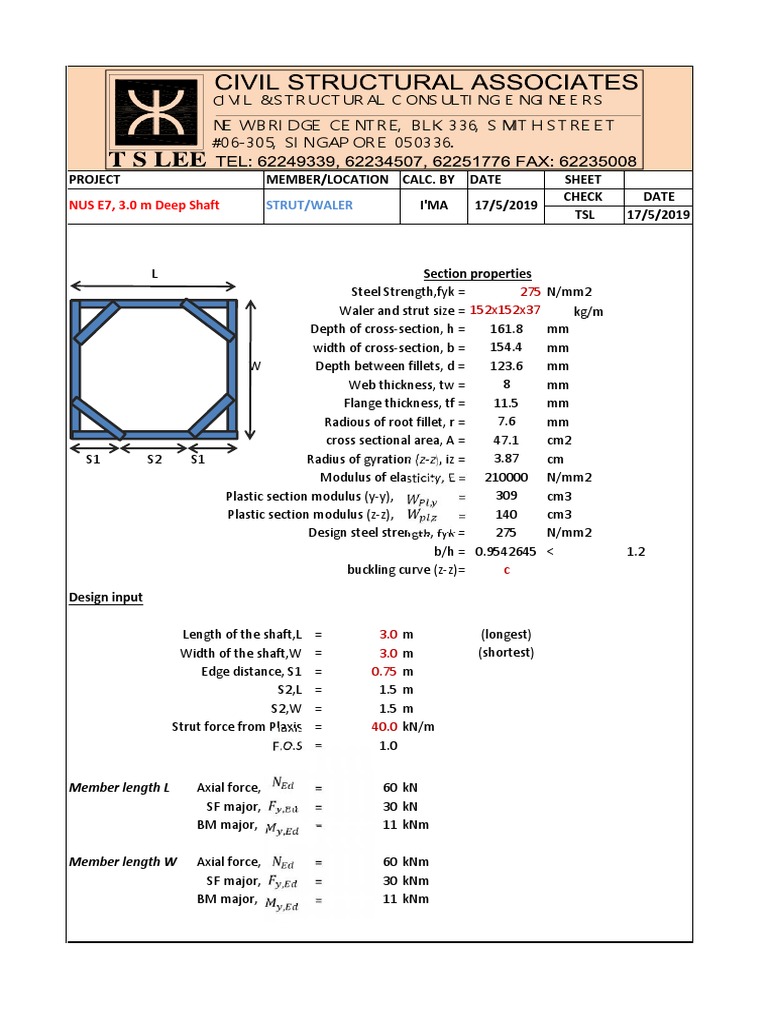 Strut and Waler Design for Deep Shaft | PDF | Solid Mechanics ...