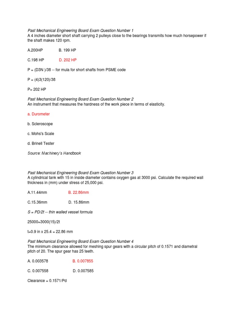Past Mechanical Engineering Board Exam Question Set 2 | PDF | Steel ...