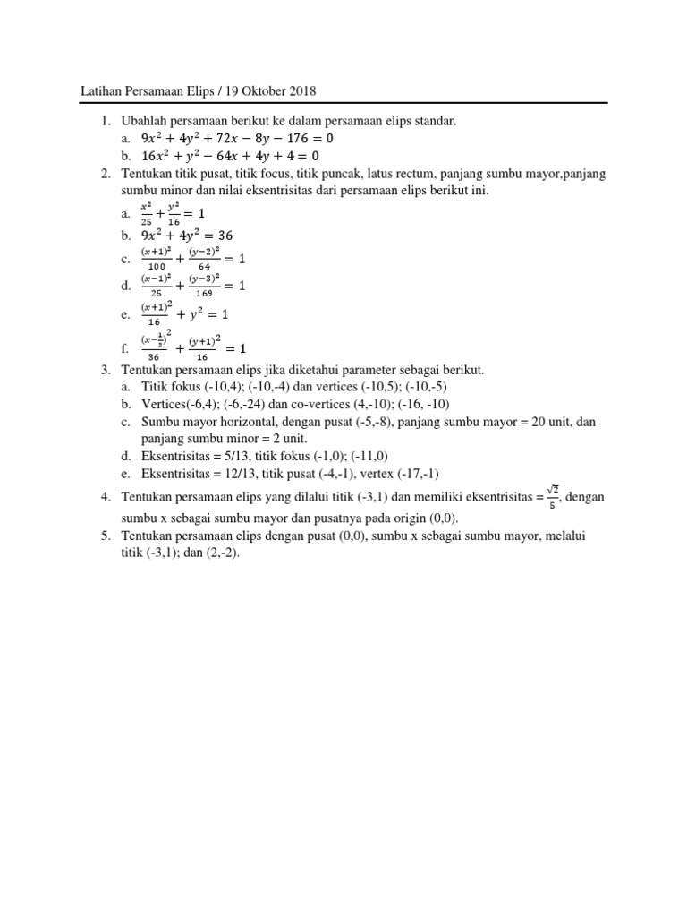 Latihan Soal Persamaan Elips | PDF