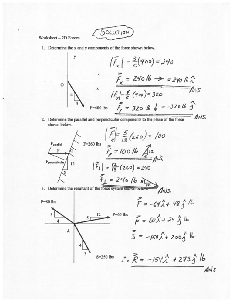 Worksheet-2D Forces Solution | PDF