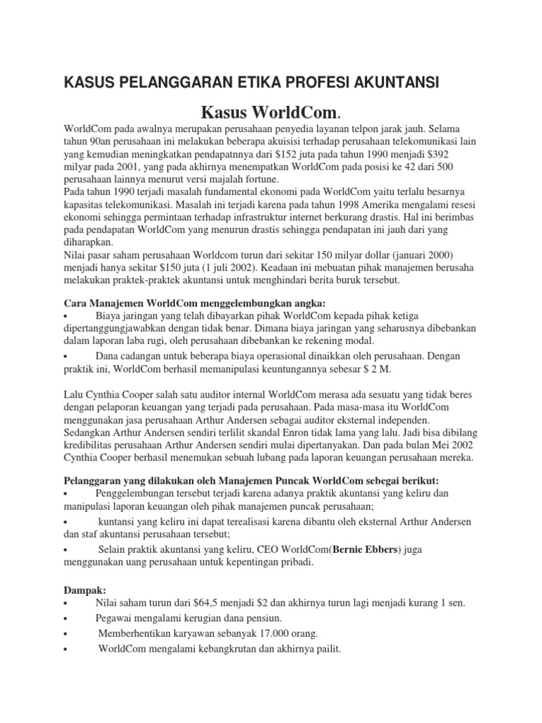 Skandal Akuntansi WorldCom dan Kebangkrutan | PDF