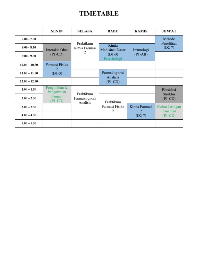 Timetable: Senin Selasa Rabu Kamis Jum'At | PDF | Science & Mathematics