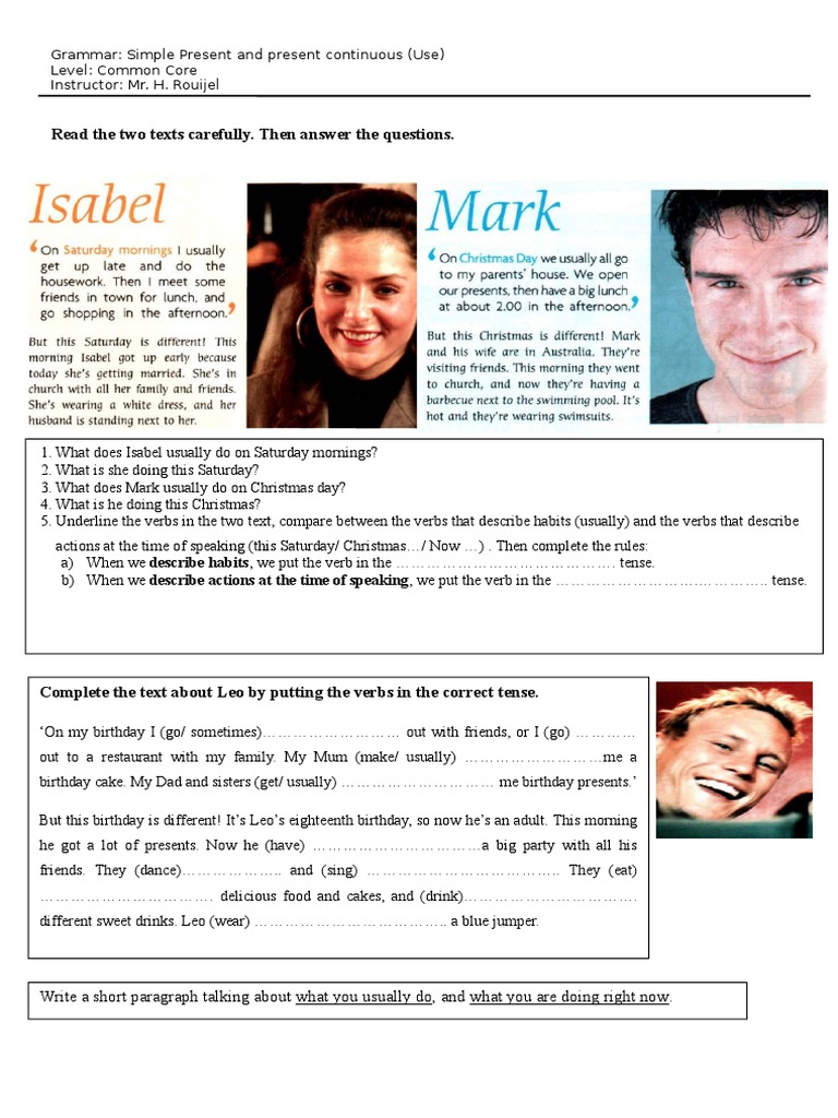 Reading Comprehension Grammar Simple Present Vs Present Continuous Use | PDF | Language ...