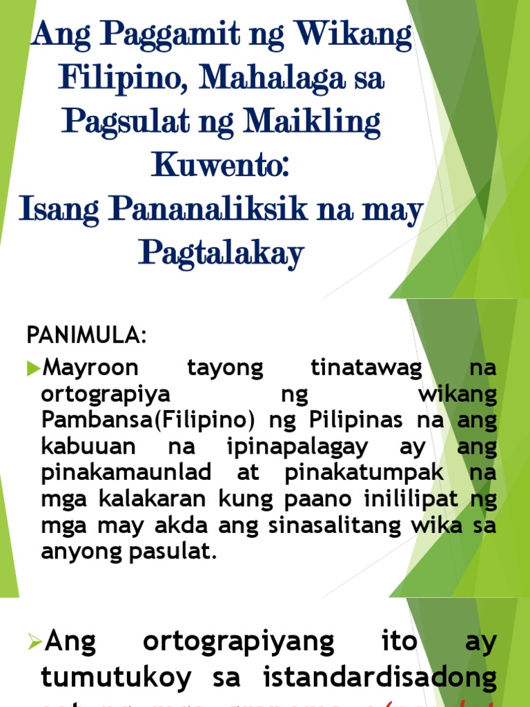 Kahalagahan NG Wikang Filipino Sa Pagsulat NG Maikling Kwento | PDF