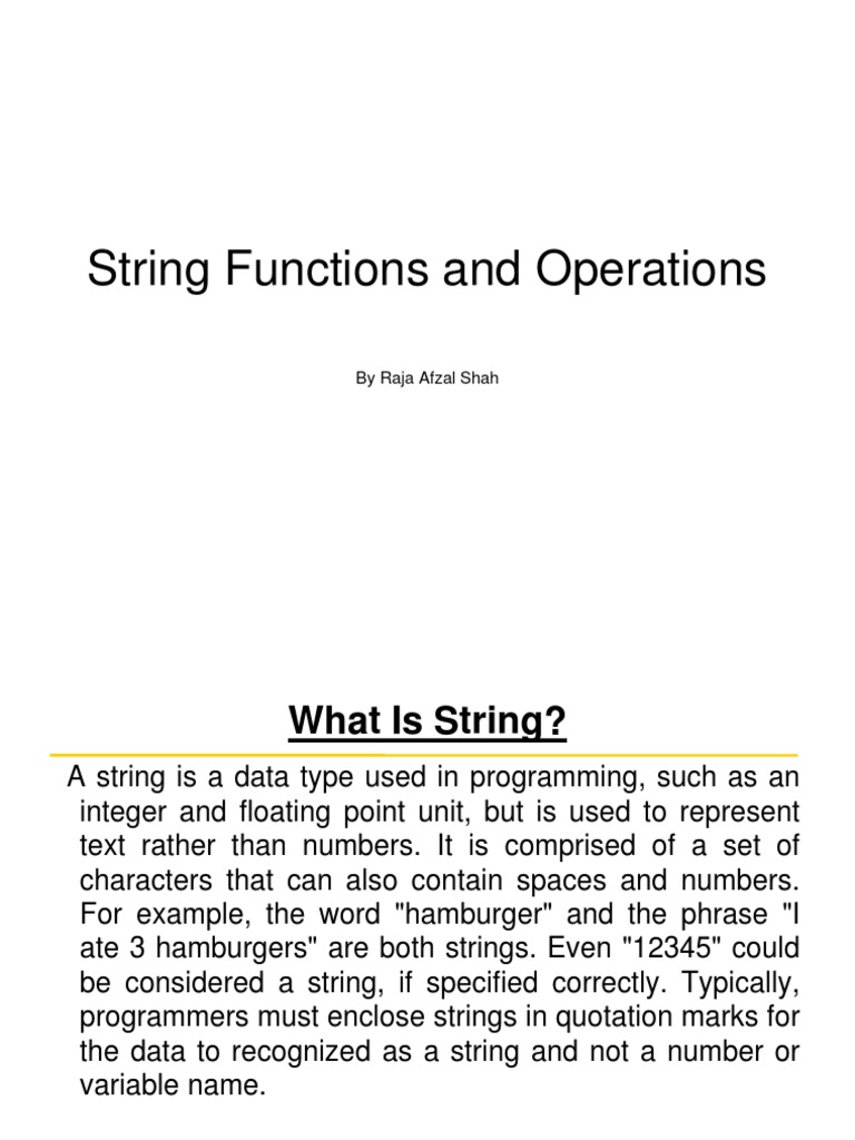 String Functions and Operations: by Raja Afzal Shah | PDF