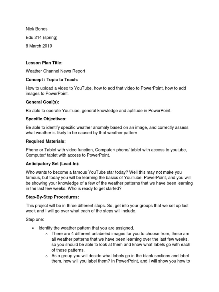 Lesson Plan Edu 214 Final | PDF | You Tube | Microsoft Power Point
