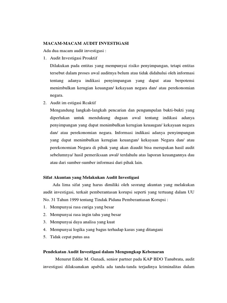 Macam-Macam Audit Investigasi | PDF | Politik