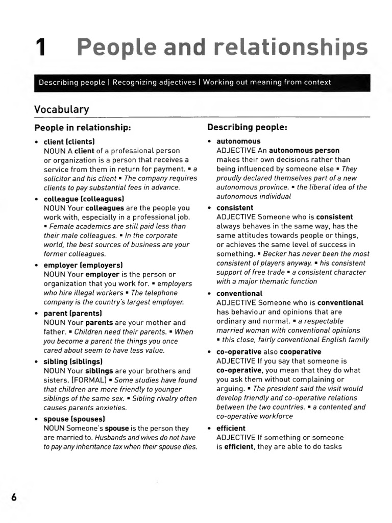 People and Relationships: Vocabulary | PDF | Sibling | Adjective