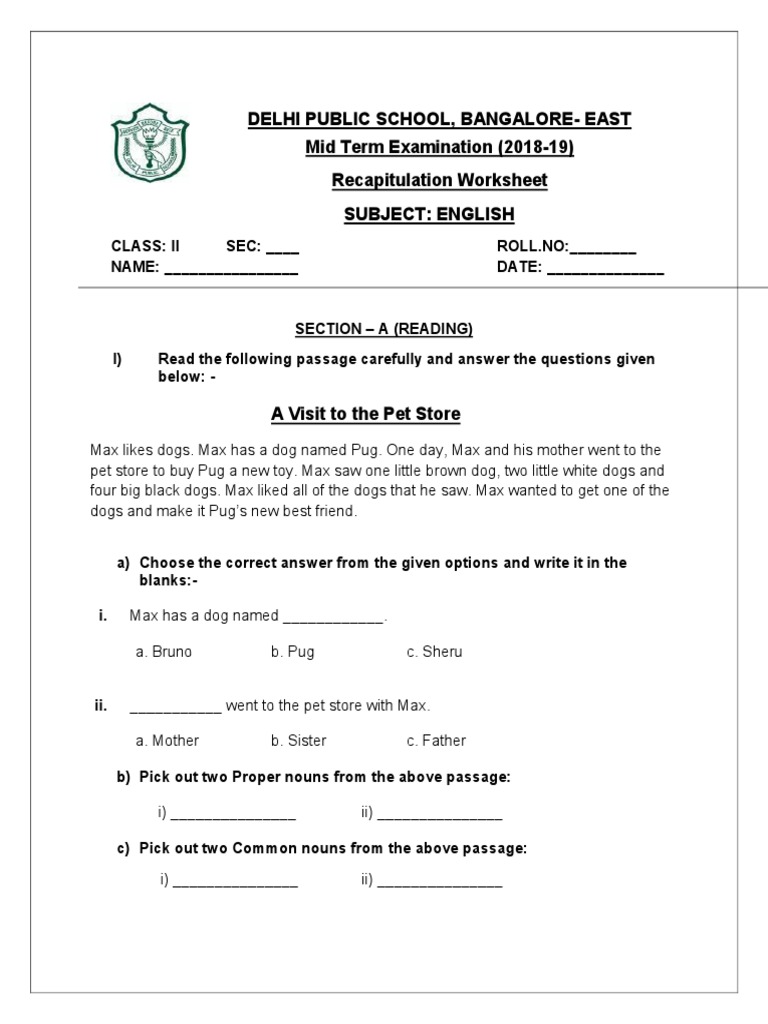 Class 2 Sample Test | PDF | Subtraction | Teaching Mathematics