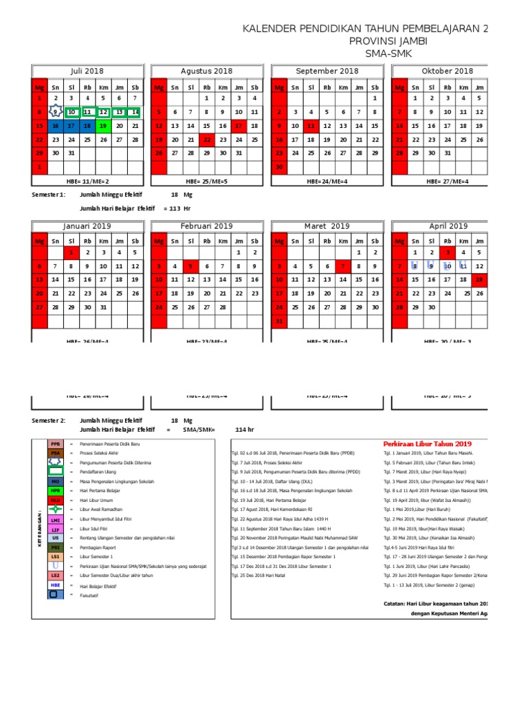 Draf Kaldik 2018-2019 | PDF | Holidays | Islamic Branches