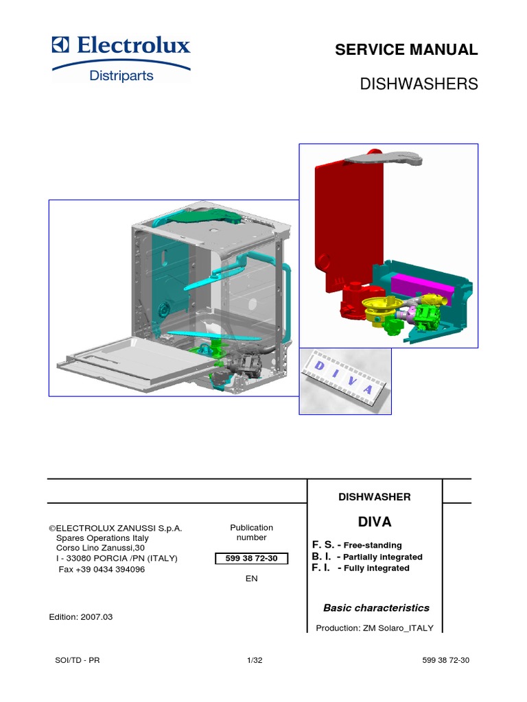 Electrolux Dishwasher Service Manual | PDF | Dishwasher | Thermostat