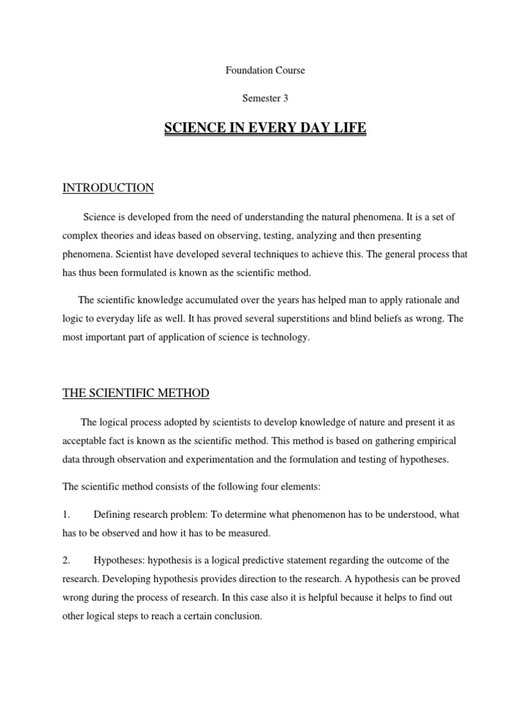 FC Sem 3 Science in Every Day Life | PDF | Experiment | Science