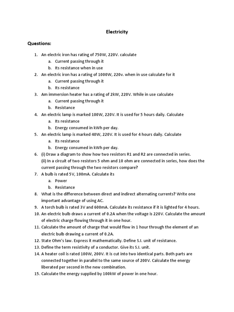 Electricity Questions | PDF | Series And Parallel Circuits | Electric ...