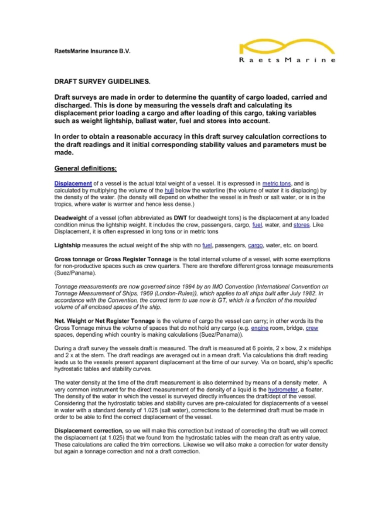 Draft Survey Calculations PDF | PDF