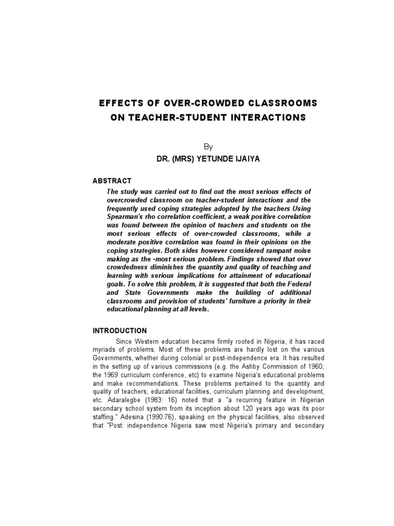 Overcrowded Classrooms Impact | PDF | Classroom | Teachers