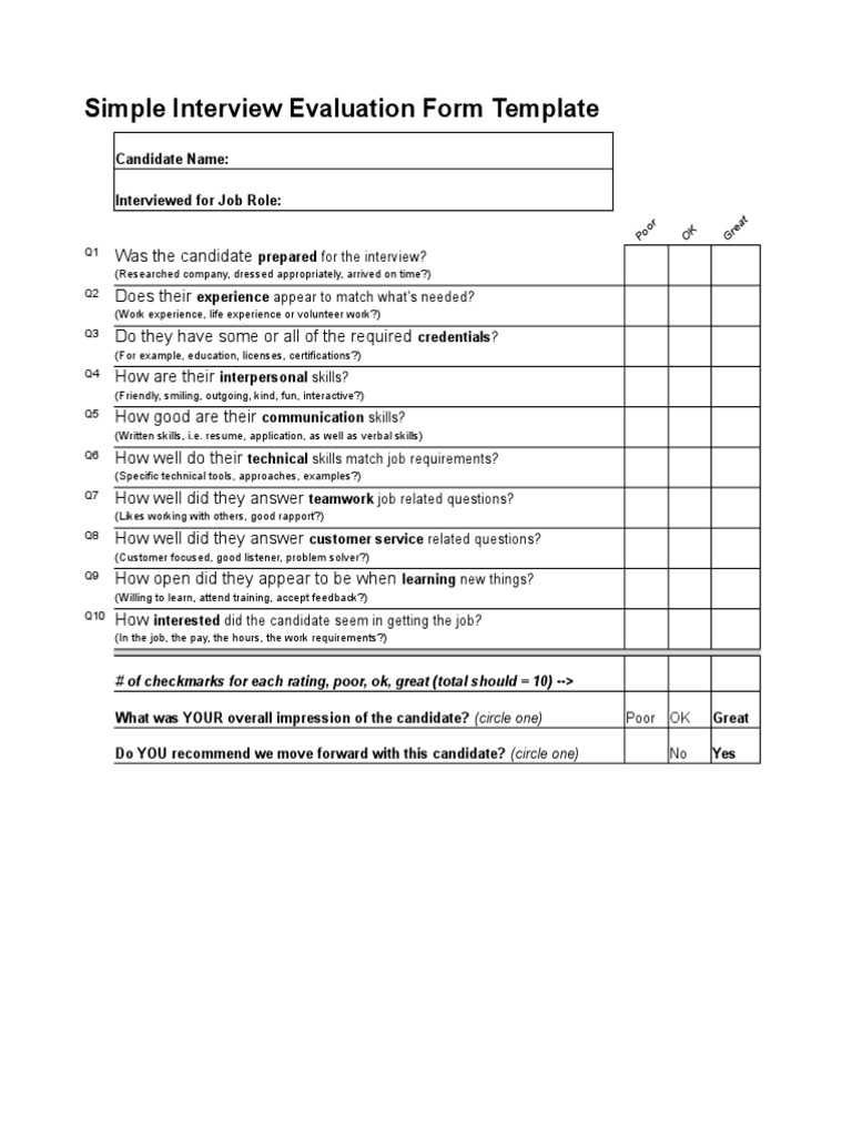 1.simple Interview Evaluation Form Template | PDF | Human Communication | Behavioural Sciences