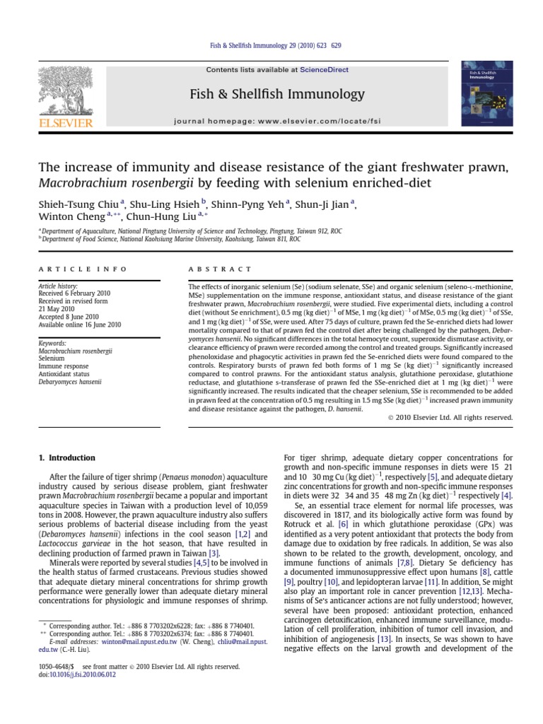Fish & Shell Fish Immunology | PDF | Selenium | Glutathione S Transferase