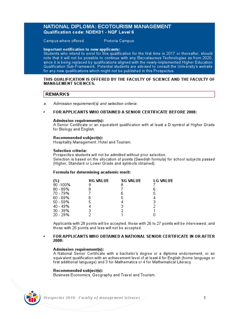 NDip Eco Tourism Man 2018 | PDF | University And College Admission | Entrepreneurship