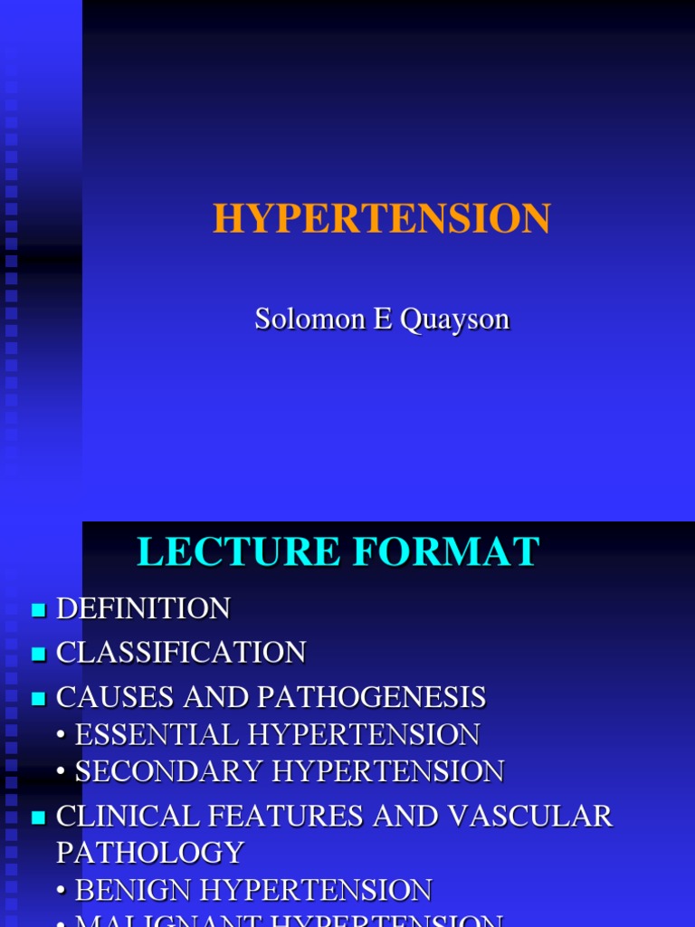 Hypertension: Solomon E Quayson | PDF | Angiotensin | Hypertension