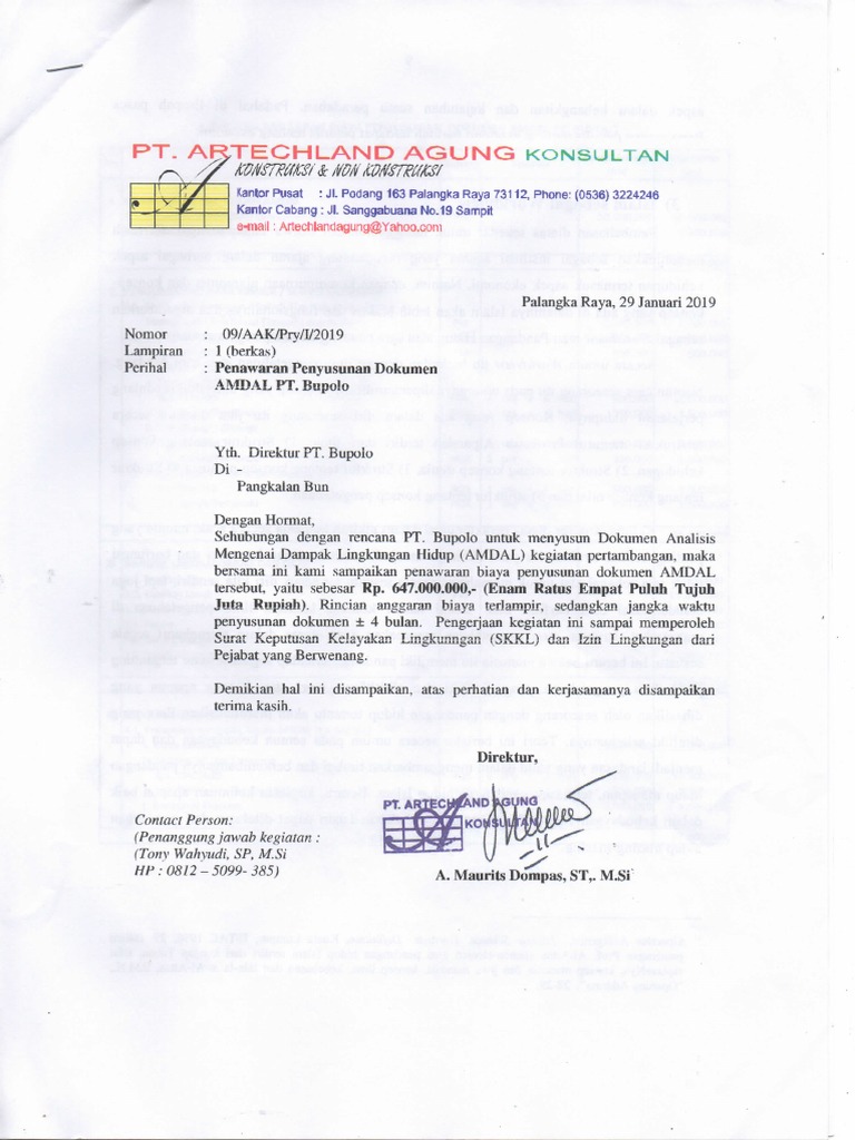 Penawaran Penyusunan Dokumen AMDAL PT BUPOLO An Dokumen AMDAL PT ...