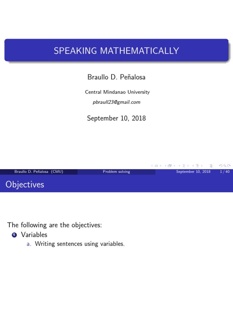 Lecture 2 Speaking Mathematically PDF | PDF | Set (Mathematics) | Variable (Mathematics)