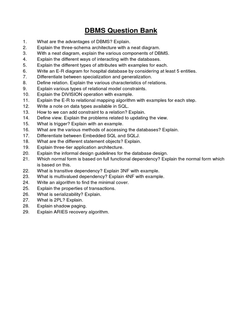 DBMS Question Bank PDF | PDF