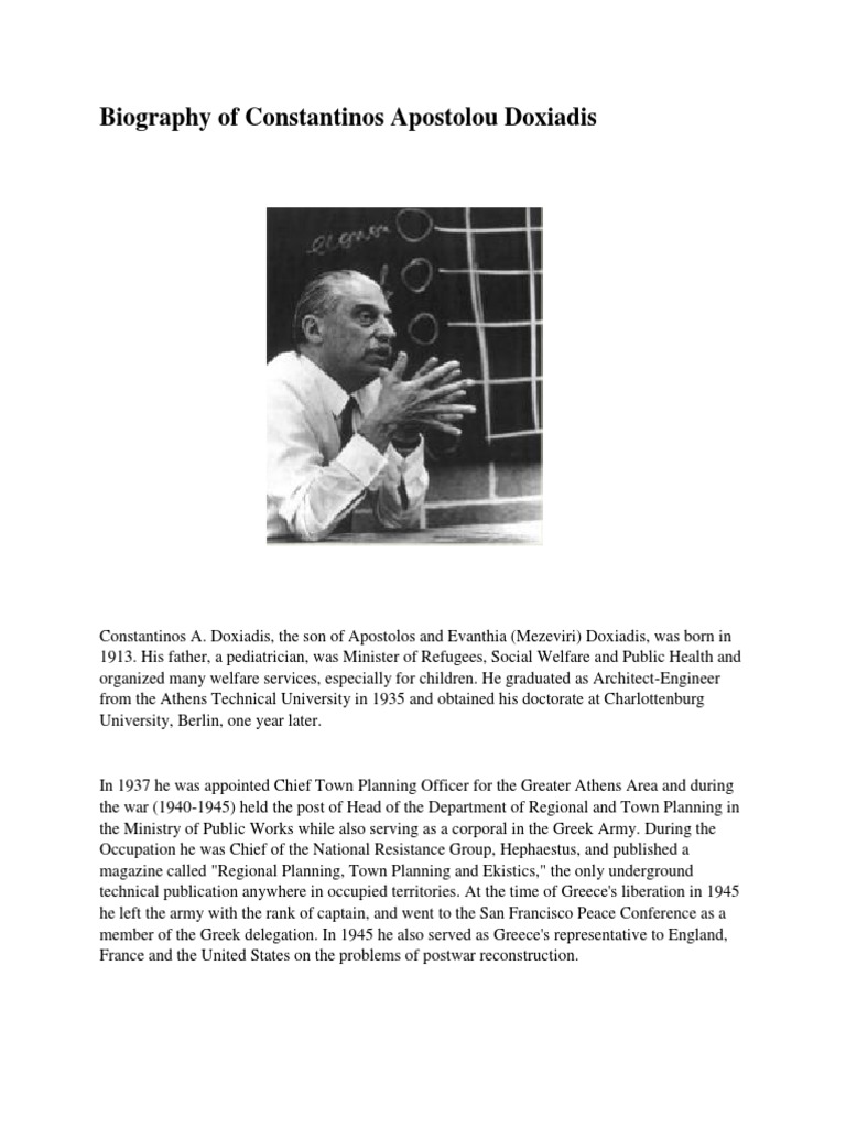 Biography of Constantinos Apostolou Doxiadis | PDF | Unrest