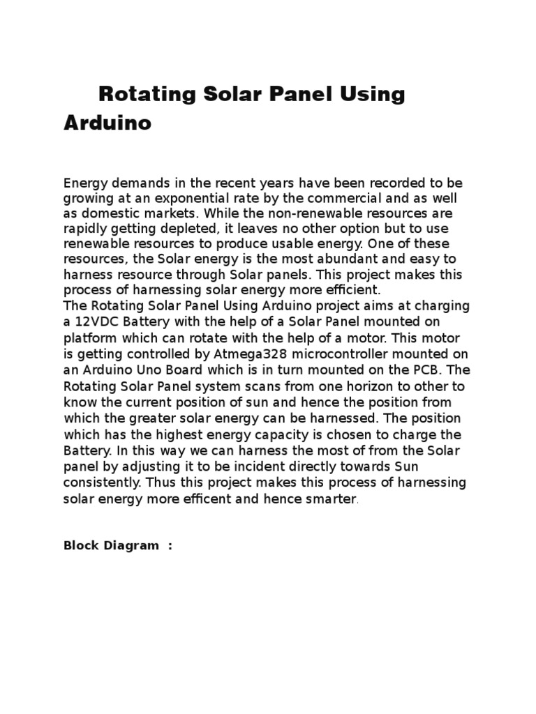 Rotating Solar Panel Using Arduino: Block Diagram | PDF
