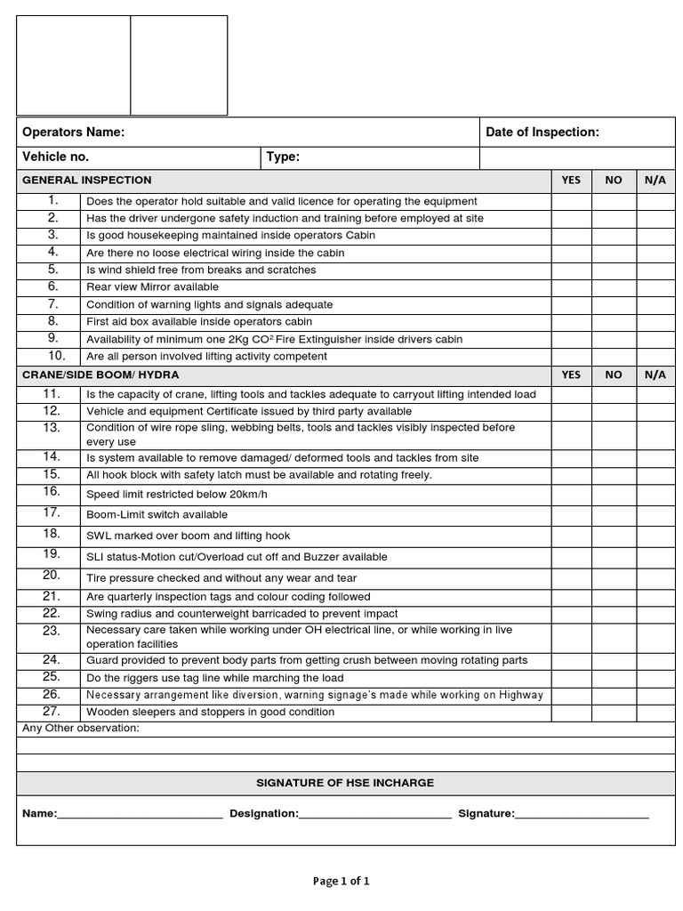 Hydra Check List | PDF | Truck | Crane (Machine)