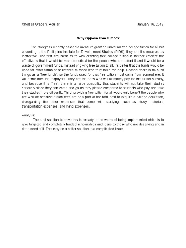 Arguments Against Free College Tuition | PDF