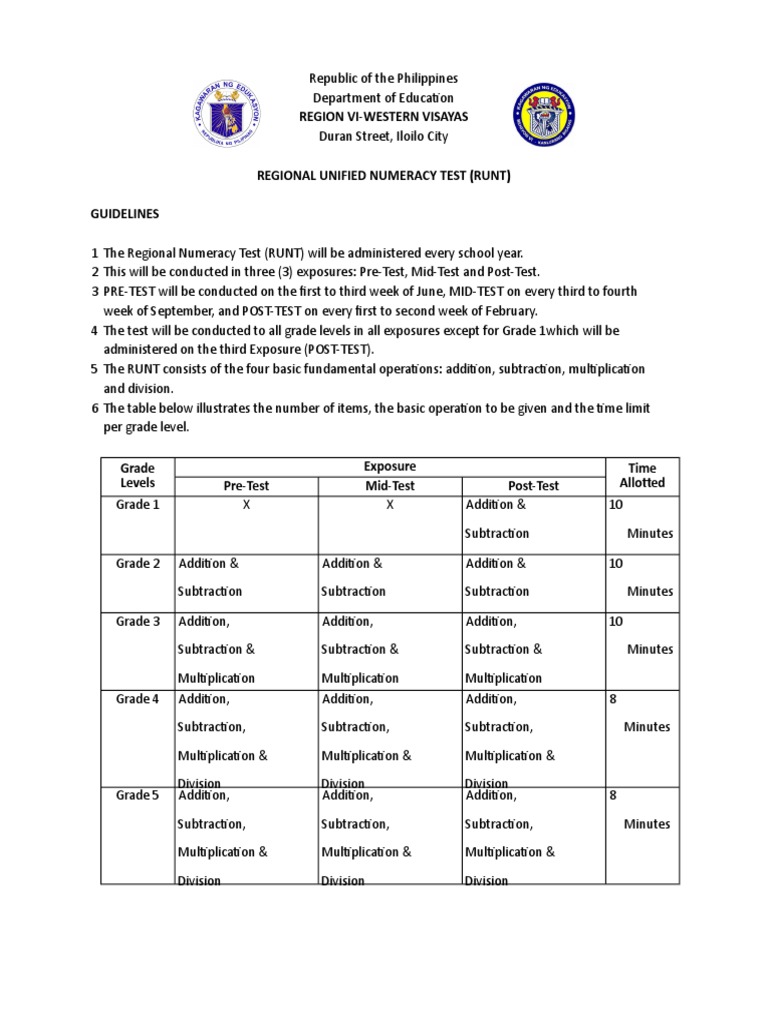 Regional Unified Numeracy Test RUNT GRADE SEVEN RIGEL | PDF ...