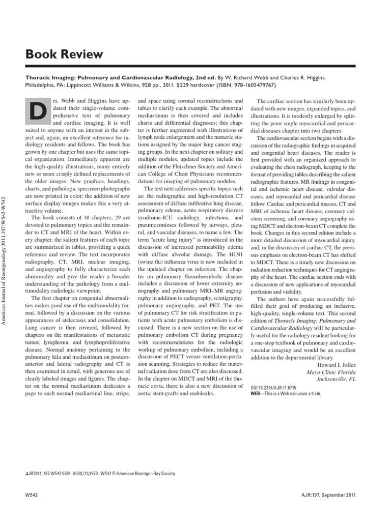Book Review: Thoracic Imaging: Pulmonary and Cardiovascular Radiology ...
