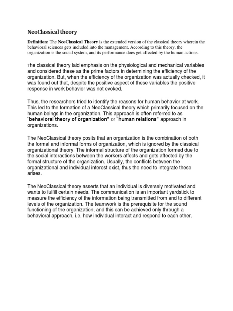 NeoClassical Theory | PDF | Neoclassical Economics | Motivation