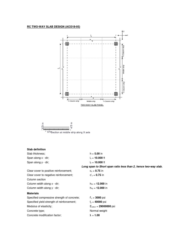 RC Two-Way Slab Design (Aci318-05) : Long Span To Short Span Ratio Less ...