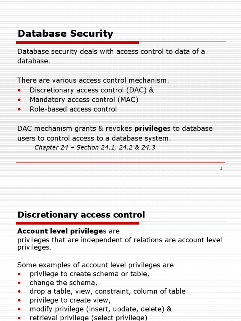 Database Security: Chapter 24 - Section 24.1, 24.2 & 24.3 | PDF | Databases | Information Technology